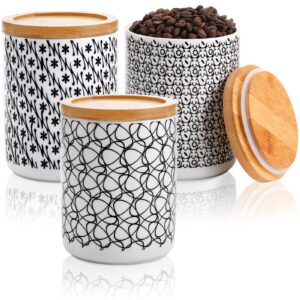 yesland 3 pack kitchen canisters ceramic food storage jar, 24 fl oz round canister sets coffee canister with airtight lid for ground coffee, sugar, tea, spices - black flower pattern