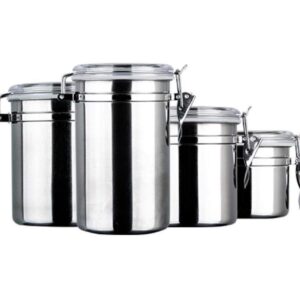 Foraineam 4-Piece Stainless Steel Airtight Canister Set with Clear Arylic Lid and Locking Clamp Food Storage Container Flour Canisters for Coffee, Tea, Snacks