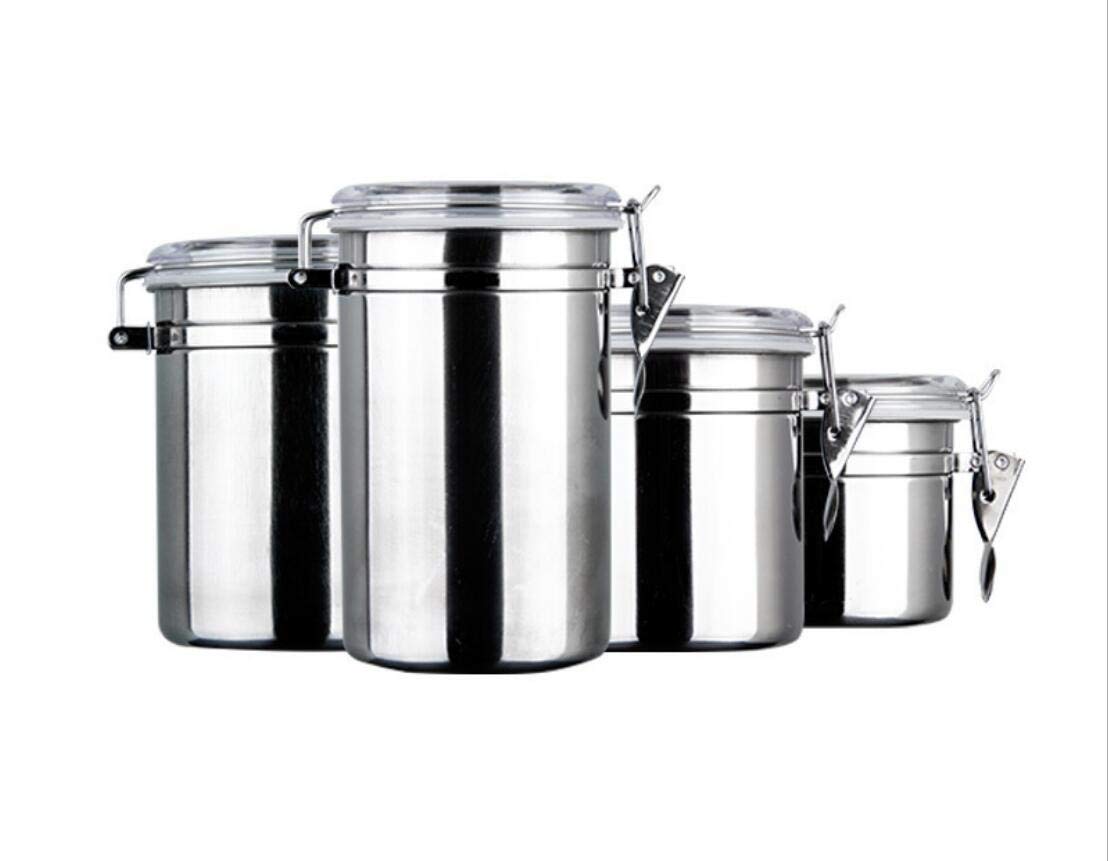 Foraineam 4-Piece Stainless Steel Airtight Canister Set with Clear Arylic Lid and Locking Clamp Food Storage Container Flour Canisters for Coffee, Tea, Snacks