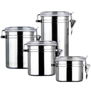 Foraineam 4-Piece Stainless Steel Airtight Canister Set with Clear Arylic Lid and Locking Clamp Food Storage Container Flour Canisters for Coffee, Tea, Snacks