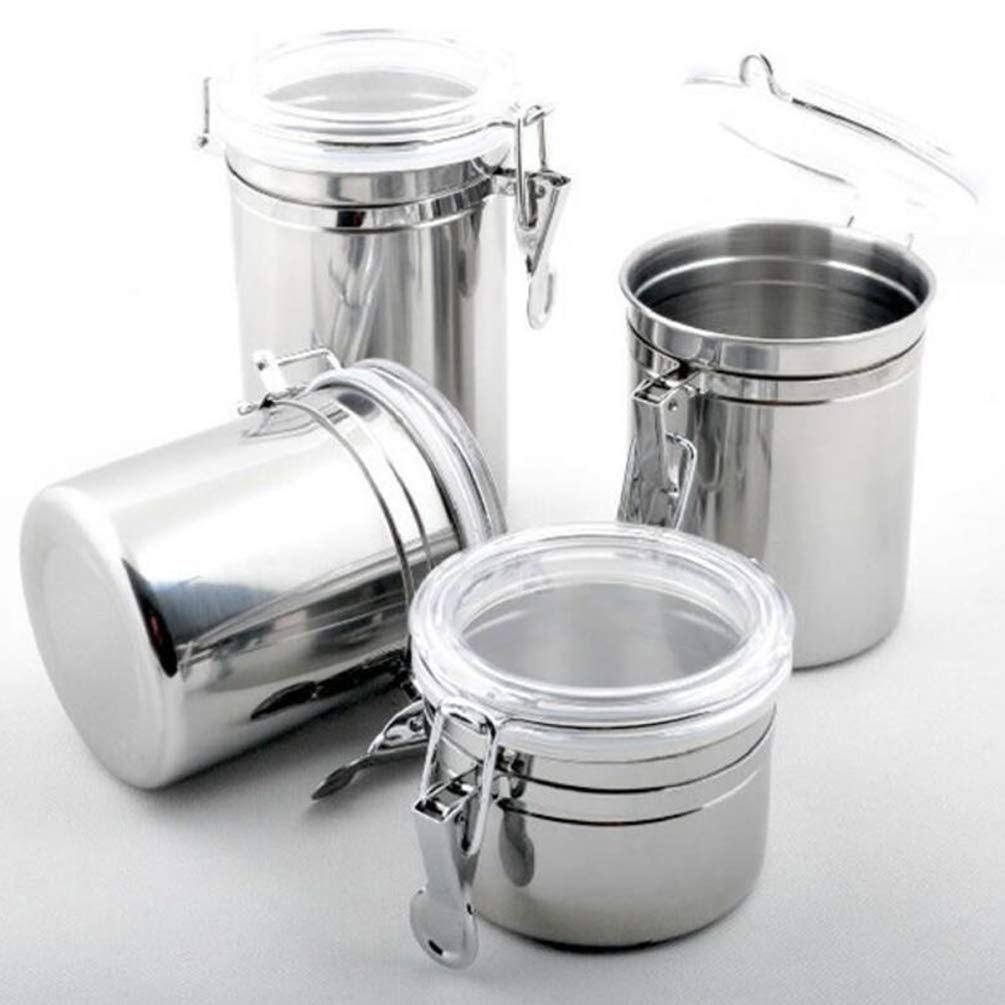 Foraineam 4-Piece Stainless Steel Airtight Canister Set with Clear Arylic Lid and Locking Clamp Food Storage Container Flour Canisters for Coffee, Tea, Snacks