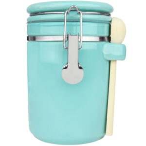 blue donuts 40 oz ceramic airtight jar, ceramic airtight food storage containers, ceramic kitchen canisters, 1182 ml airtight jar, flour jar with lid, food storage containers for pantry, turquoise