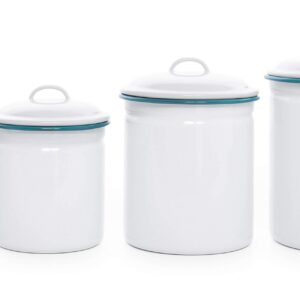 Crow Canyon Home Enamelware Canister Set, 4 piece, Vintage White/Turquoise