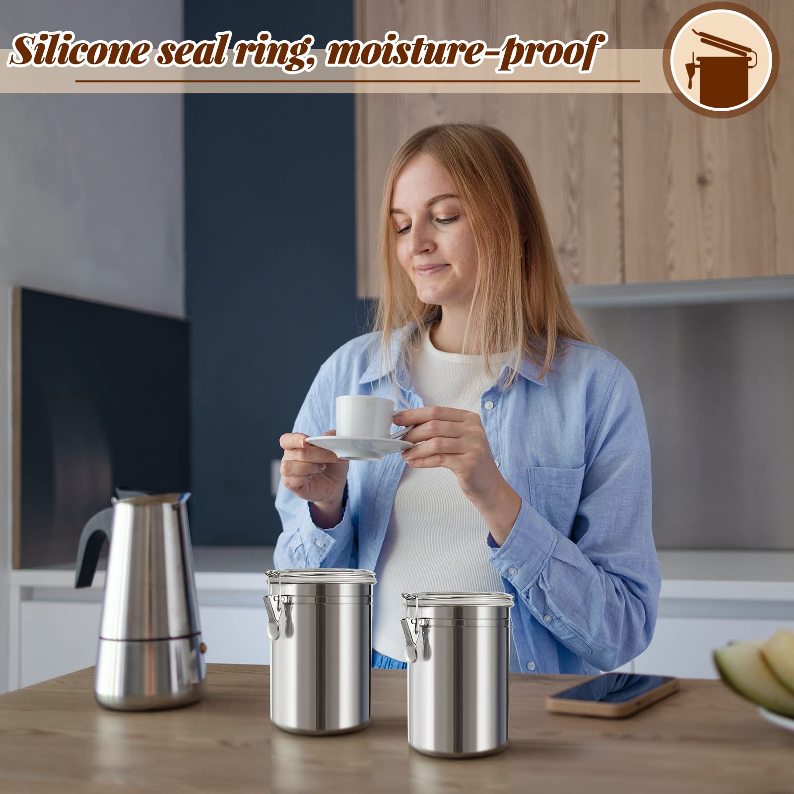 Lallisa 6 Pcs Stainless Steel Canisters 62 oz Stainless Steel Containers with Lids Food Storage Container with Airtight Clamp Lid Coffee Containers for Tea Sugar Coffee Flour Kitchen Counters