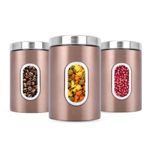 jennimer kitchen canisters set of 3,stainless steel with transparent windows for sugar food tea coffee candy storage (champaign gold)