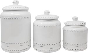 kovot 3 piece ceramic canister set with air-sealed lids & bonus decal labeling stickers - ivory white with antique-style finish 3 sizes (108oz, 86oz, & 40oz)