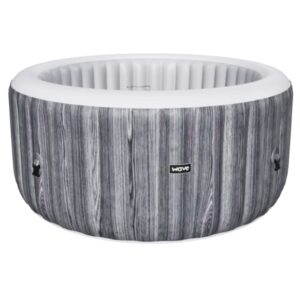 wave spa atlantic 2-4 person round inflatable hot tub, fast heating portable outdoor hot tub spa with 105 massaging air jets, protective cover, pump and integrated filters in gray wood print