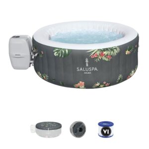 bestway saluspa aruba airjet large round 2 to 3 person inflatable hot tub portable outdoor spa with 110 airjets and energysense cover, grey