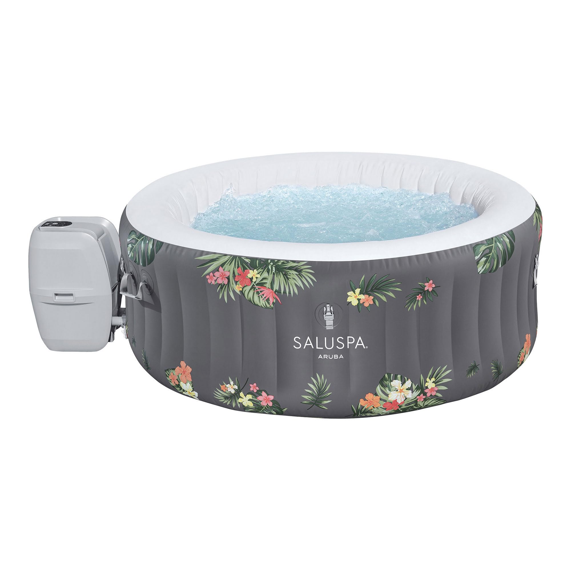 Bestway SaluSpa Aruba AirJet Large Round 2 to 3 Person Inflatable Hot Tub Portable Outdoor Spa with 110 AirJets and EnergySense Cover, Grey