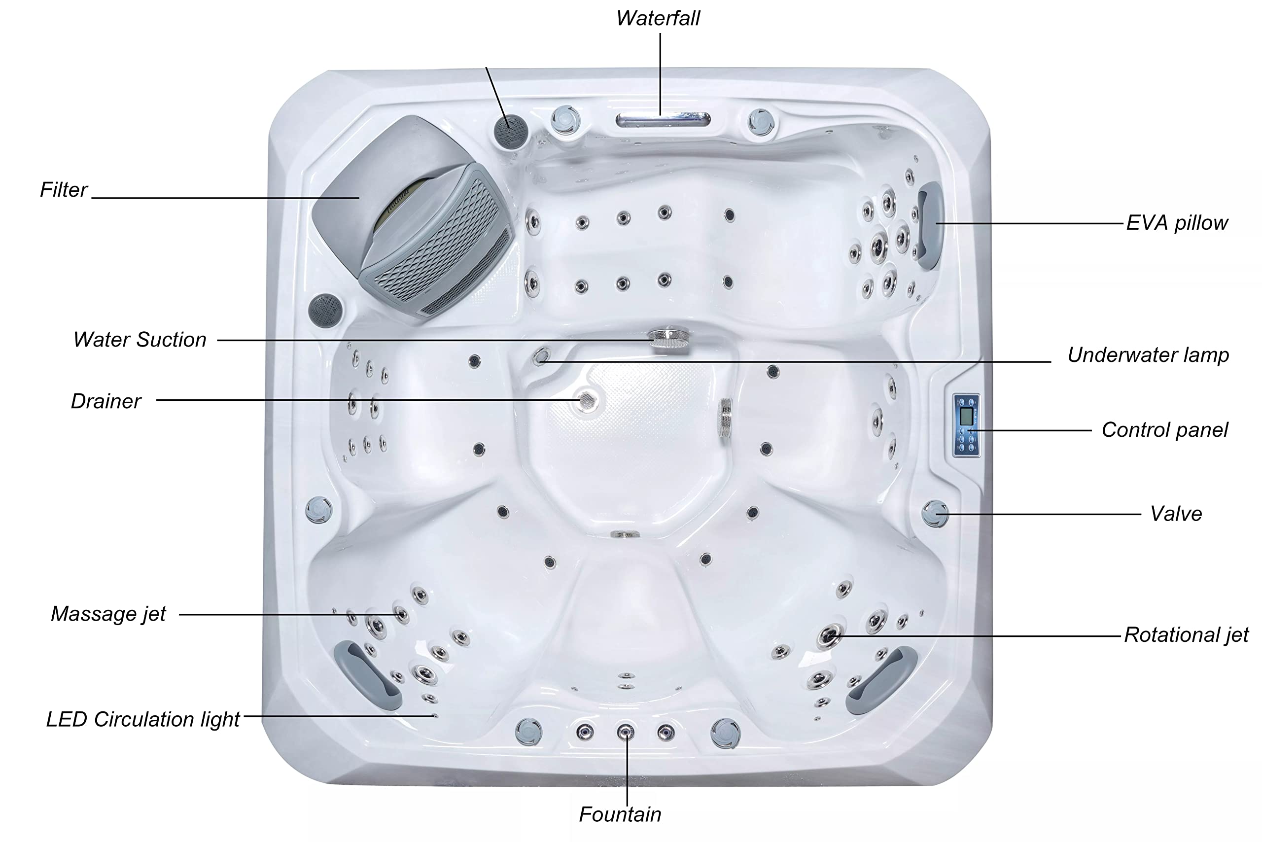 Comfort Hot Tubs - Hot Tub Spa - Seats 5-6 People - 51 Jets – Roll Cover, Water Fountains, Ozonator, LED Lights, Headrests, and More