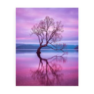 new zealand wanaka tree - inspirational wall decor, nature themed motivational wall art, zen lake design art print for home decor, living room decor, office decor, or studio decor, unframed - 8 x 10