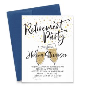 modern retirement party invitation, gold glitter retirement party invites, your choice of quantity and envelope color