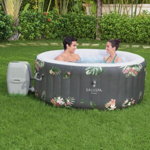 Bestway SaluSpa Aruba AirJet 2 to 3 Person Inflatable Hot Tub Round Portable Outdoor Spa with 110 Soothing Jets and Cover, Gray