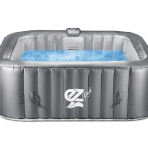 SereneLife Outdoor Portable Hot Tub - 73'' x 73'' x 25'' 6-Person Square Inflatable Heated Pool Spa with 130 Bubble Jets, Filter Pump, Cover, LED Lights, and Remote Control