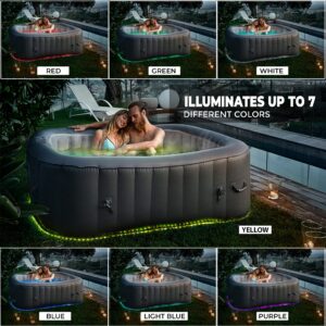 SereneLife Outdoor Portable Hot Tub - 73'' x 73'' x 25'' 6-Person Square Inflatable Heated Pool Spa with 130 Bubble Jets, Filter Pump, Cover, LED Lights, and Remote Control