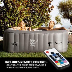 SereneLife Outdoor Portable Hot Tub - 73'' x 73'' x 25'' 6-Person Square Inflatable Heated Pool Spa with 130 Bubble Jets, Filter Pump, Cover, LED Lights, and Remote Control