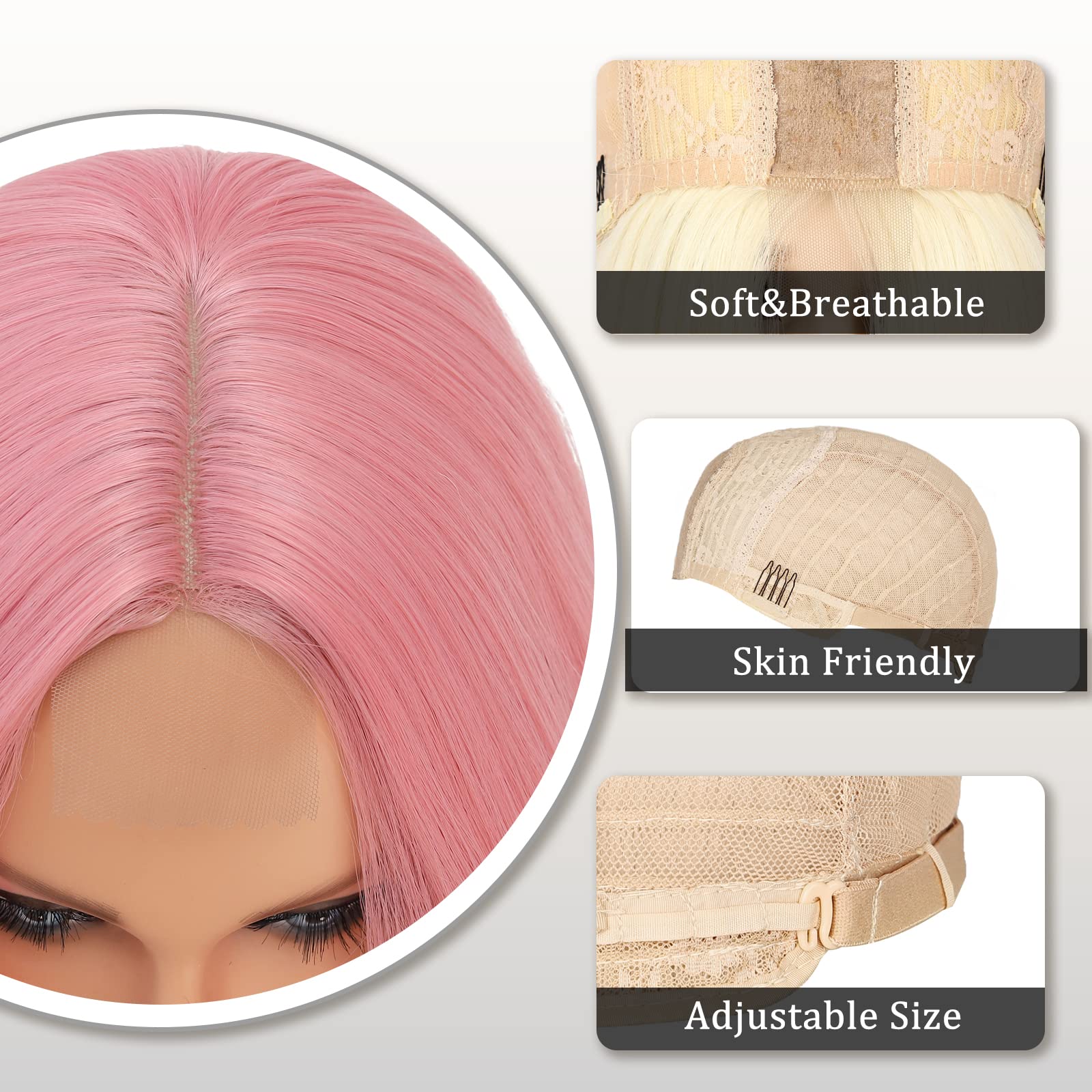 YBYMCAI Pink Wig - Long Pink Wavy Wigs for Women Middle Part Pastel Pink Wig 26 inch Natural Curly Synthetic Wig Heat Resistant Fiber Wigs for Daily Party Use