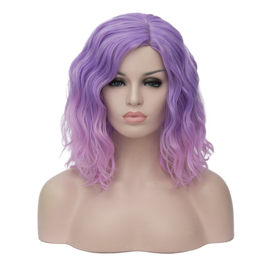 Cying Lin Short Bob Wavy Curly Wig Ombre Pink Wig For Women Cosplay Halloween Wigs Heat Resistant Bob Party Wig Include Wig Cap (Pink)