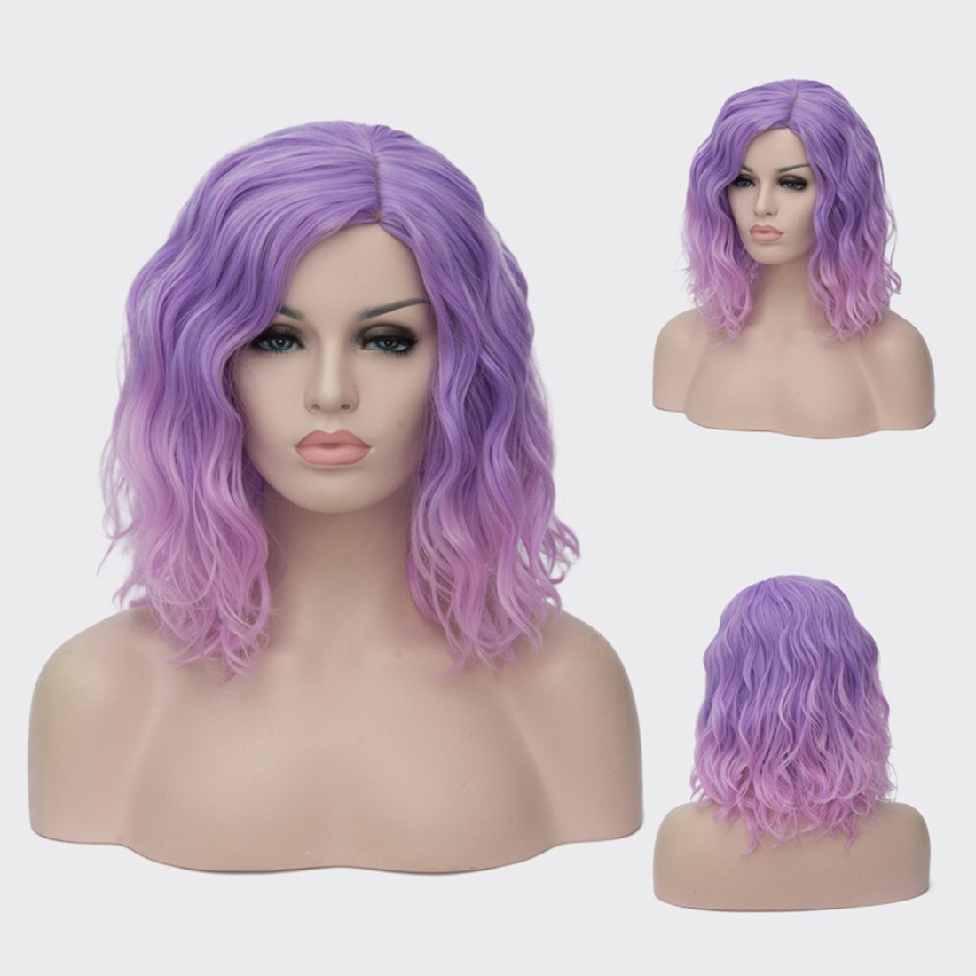 Cying Lin Short Bob Wavy Curly Wig Ombre Pink Wig For Women Cosplay Halloween Wigs Heat Resistant Bob Party Wig Include Wig Cap (Pink)