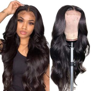 iupin body wave lace front wigs human hair pre plucked bleached knots with baby hair glueless 4×4 brazilian virgin lace closure human hair wigs for black women natural color 150 density