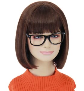 shecool brown bob wig for velma wig women velma costume with glasses short bob wig with bangs cute natural wigs for daily halloween costume party sl005br