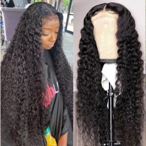 kiss love glueless wigs human hair pre plucekd 180% density deep wave closure wig ready to wear wigs glueless human hair wet and wavy 4x4 curly closure wigs human hair for women 24inch