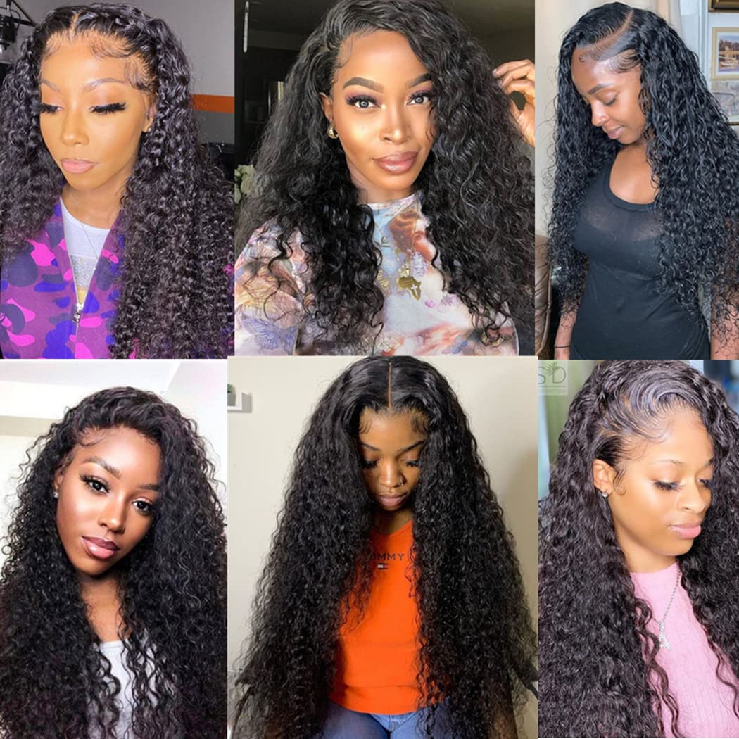 kiss love Glueless Wigs Human Hair Pre Plucekd 180% Density Deep Wave Closure Wig Ready to Wear Wigs Glueless Human Hair Wet and Wavy 4x4 Curly Closure Wigs Human Hair for Women 24Inch