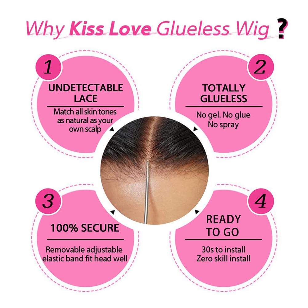 kiss love Glueless Wigs Human Hair Pre Plucekd 180% Density Deep Wave Closure Wig Ready to Wear Wigs Glueless Human Hair Wet and Wavy 4x4 Curly Closure Wigs Human Hair for Women 24Inch