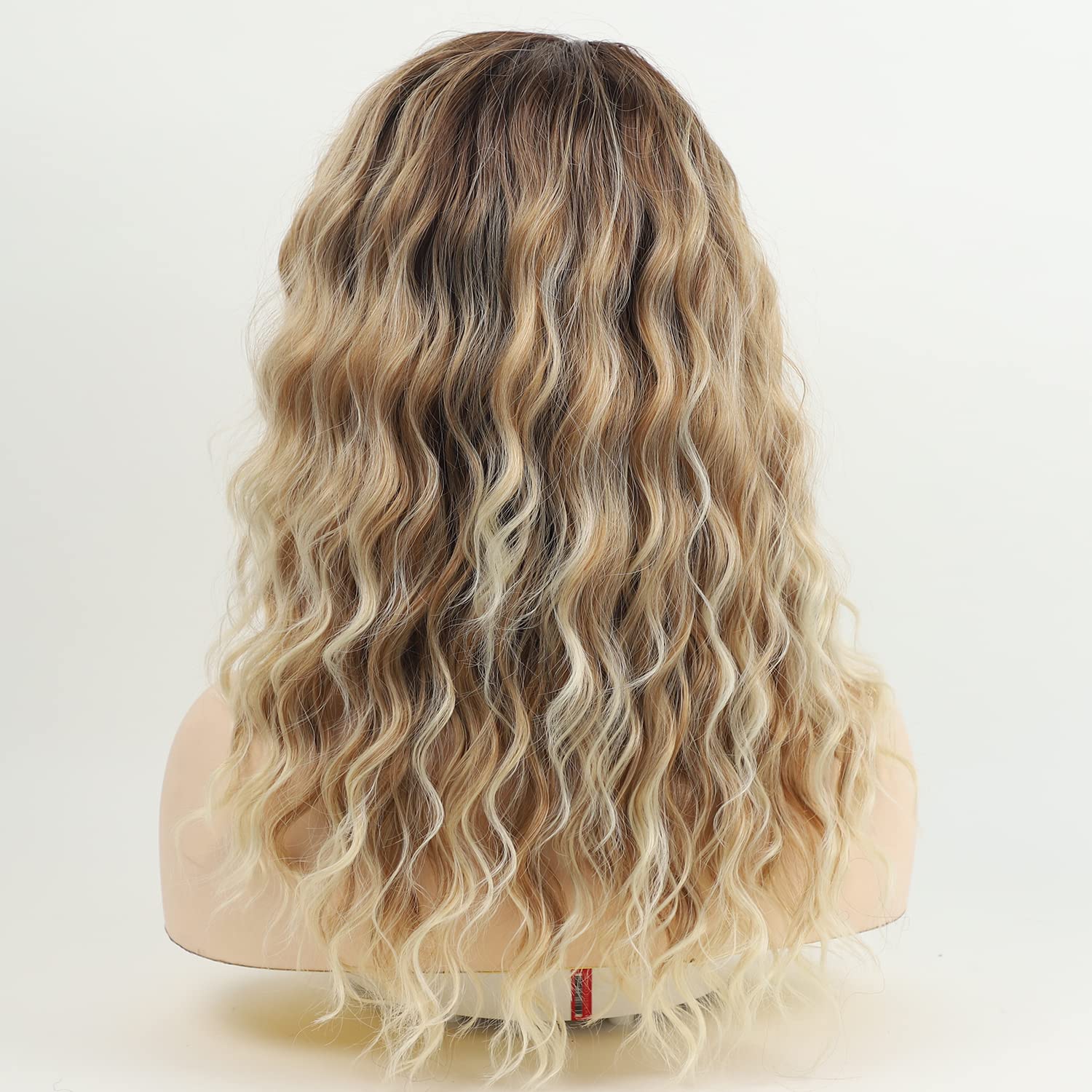 Fencca Ombre Blonde Curly Wigs for Women Medium Length Synthetic Wig Afro Wave Curly Free Part Fluffy Wig 18 inch Curly Wavy Hair Replacement Wig