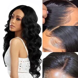 wigs hair lace front wigs 26 inch pre plucked cut 180% density 13x6 body wave glueless hd transparent wigs for black women used in daily party work (black)