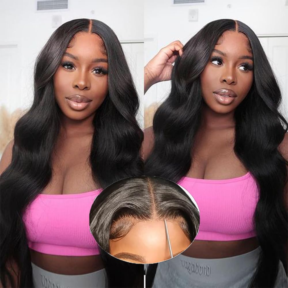 UTracycoy Glueless Wigs Human Hair Pre Plucked, Wear and Go Body Wave No Glue Pre Cut HD 4x4 Lace Closure Front Wigs for Beginners, Black Women, 22 Inches