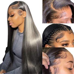 straight lace front wigs human hair 180% density 13x4 hd lace front wigs for black women 26inch pre plucked with baby hair transparent glueless brazilian straight lace frontal wigs natural hairline