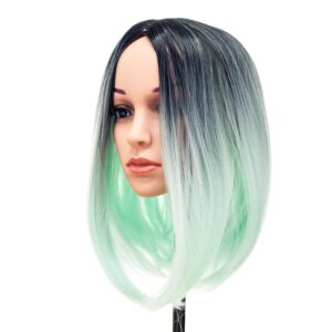 SWACC Ombre Colors Straight Short Hair Bob Wig Synthetic Colorful Cosplay Daily Party Flapper Wig for Women with Wig Cap (Light Green)