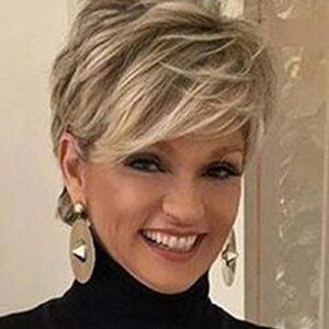 queentas pixie layered short blonde wigs for white women black women synthetic hair (blonde mixed brown)