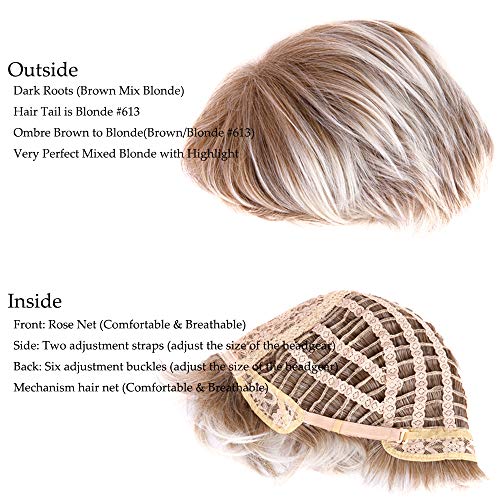 QUEENTAS Pixie Layered Short Blonde Wigs for White Women Black Women Synthetic Hair (Blonde Mixed Brown)