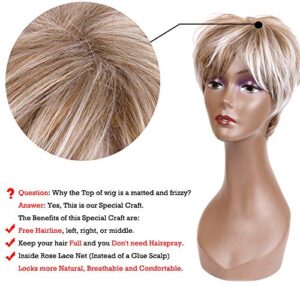 QUEENTAS Pixie Layered Short Blonde Wigs for White Women Black Women Synthetic Hair (Blonde Mixed Brown)