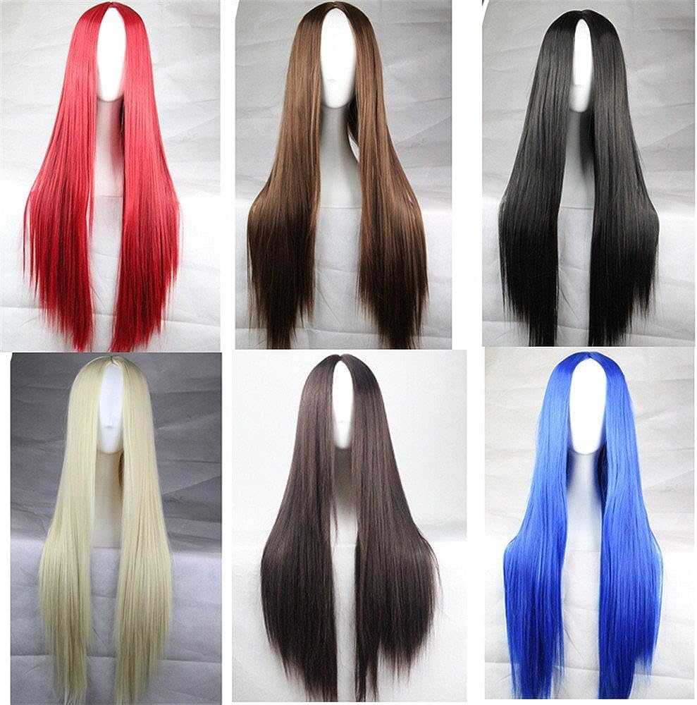 Ansho 75cm / 29.5 Inches Long Black Straight Wigs Middle Part No Bangs Women's Costume Wigs Synthetic Heat Resistant Hairpieces Cosplay Wig for Halloweern Party