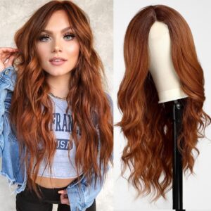 starluck long ombre auburn wavy wig for women 26 inch middle part curly wig natural looking synthetic heat resistant fiber wig for daily party use