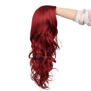 Tseses Red Wigs Long Curly Wavy Wigs for Women Side Part Natural Looking Cosplay Halloween Synthetic Fiber Wig (Red)