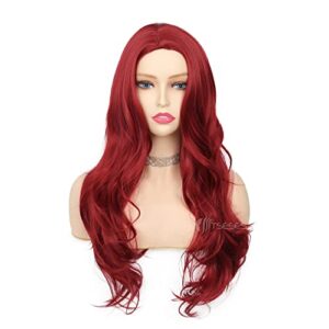 Tseses Red Wigs Long Curly Wavy Wigs for Women Side Part Natural Looking Cosplay Halloween Synthetic Fiber Wig (Red)