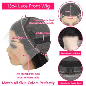 TENACOO 28 Inch Straight Lace Front Wigs 100% Human Hair Pre Plucked Straight Wigs 13x4 Lace Front Wigs Human Hair 180% Density HD Lace Front Wigs with Baby Hair 10A Glueless Lace Frontal Wigs