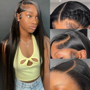 TENACOO 28 Inch Straight Lace Front Wigs 100% Human Hair Pre Plucked Straight Wigs 13x4 Lace Front Wigs Human Hair 180% Density HD Lace Front Wigs with Baby Hair 10A Glueless Lace Frontal Wigs