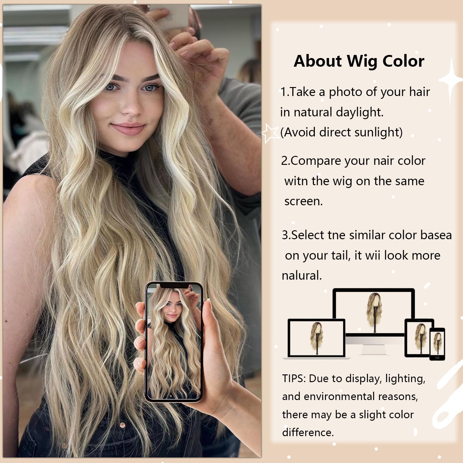 Ombre Blonde Wigs for Women 26 Inch Long Curly Wavy Blonde Wig Natural Looking Lace Middle Part Wig with Dark Root Synthetic Heat Resistant Wigs for Daily Party Use