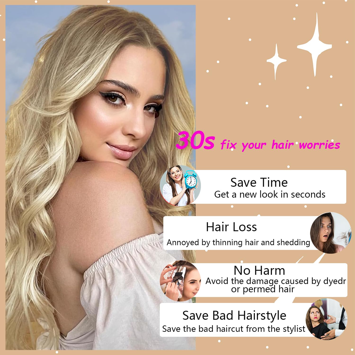 Ombre Blonde Wigs for Women 26 Inch Long Curly Wavy Blonde Wig Natural Looking Lace Middle Part Wig with Dark Root Synthetic Heat Resistant Wigs for Daily Party Use