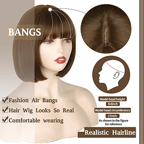 WERD Short Brown Bob Wig with Bangs,Brown Straight Bob Wig for Women,Brown Bob Wig Heat Resistant Fiber for Cospaly Velma