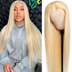 CALNESHIA 30'' 613 Lace Front Wig Human Hair 13x6 Transparent Lace 180 Density Blonde Lace Front Wigs Human Hair Black Women Pre Plucked Color 613 Hd Lace Frontal Wig Straight Blonde Wig Human Hair