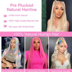 CALNESHIA 30'' 613 Lace Front Wig Human Hair 13x6 Transparent Lace 180 Density Blonde Lace Front Wigs Human Hair Black Women Pre Plucked Color 613 Hd Lace Frontal Wig Straight Blonde Wig Human Hair