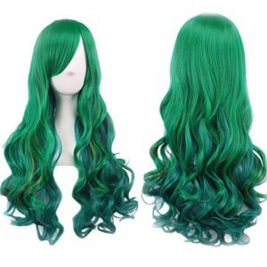 bopocoko green wig long green wigs for women st patricks day green wig with bangs curly wavy soft synthetic green wig bu036d