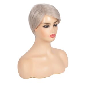 Swiking Short Pixie Cut Blonde Mix Grey Wigs for White Women Fluffy Synthetic Hair Women's Wig Heat Resistant Daily Halloween Party Full Wig