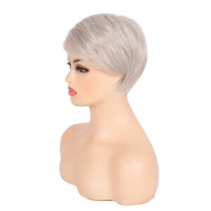 Swiking Short Pixie Cut Blonde Mix Grey Wigs for White Women Fluffy Synthetic Hair Women's Wig Heat Resistant Daily Halloween Party Full Wig